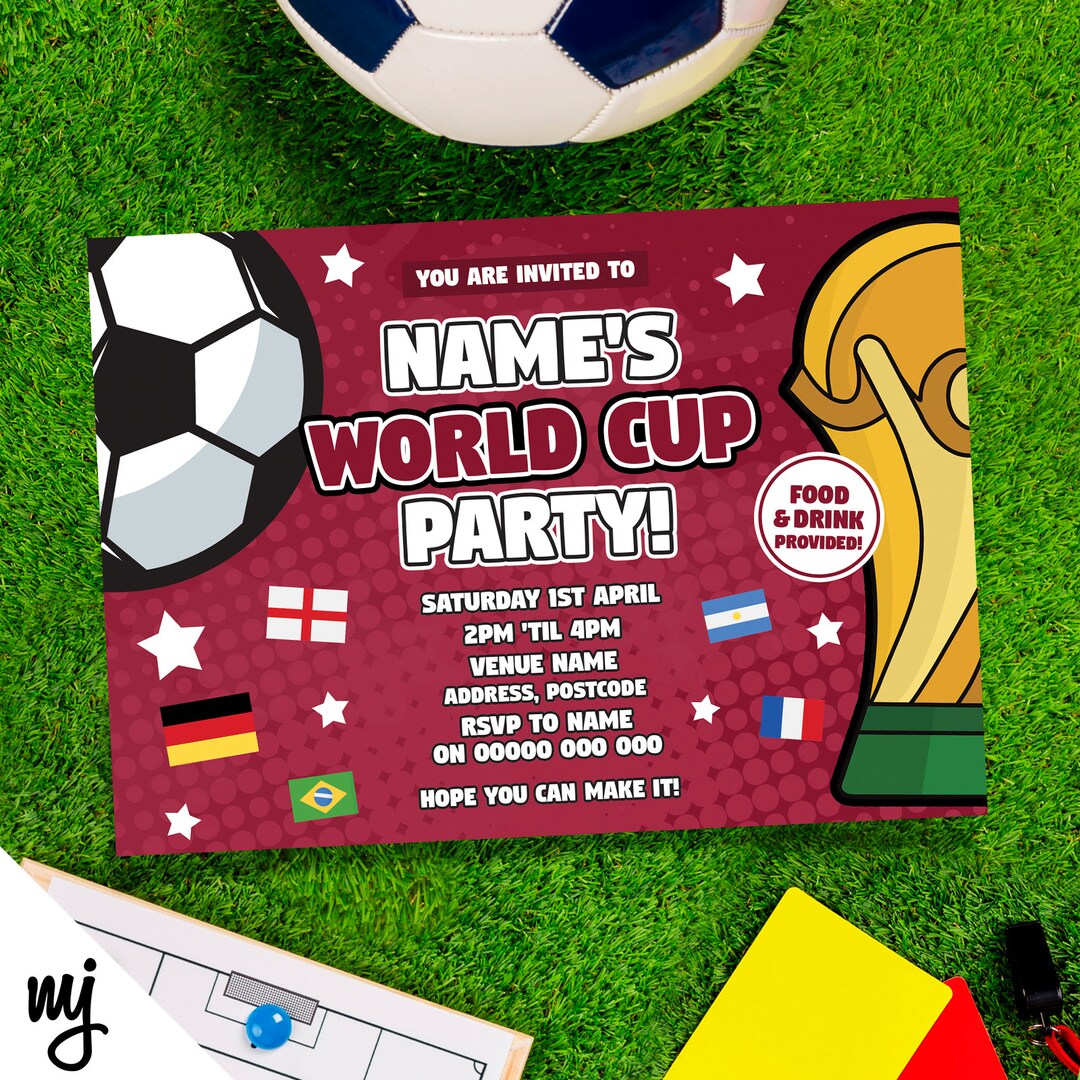 Personalised World Cup Football Soccer / Sports Party Style Invitations ...