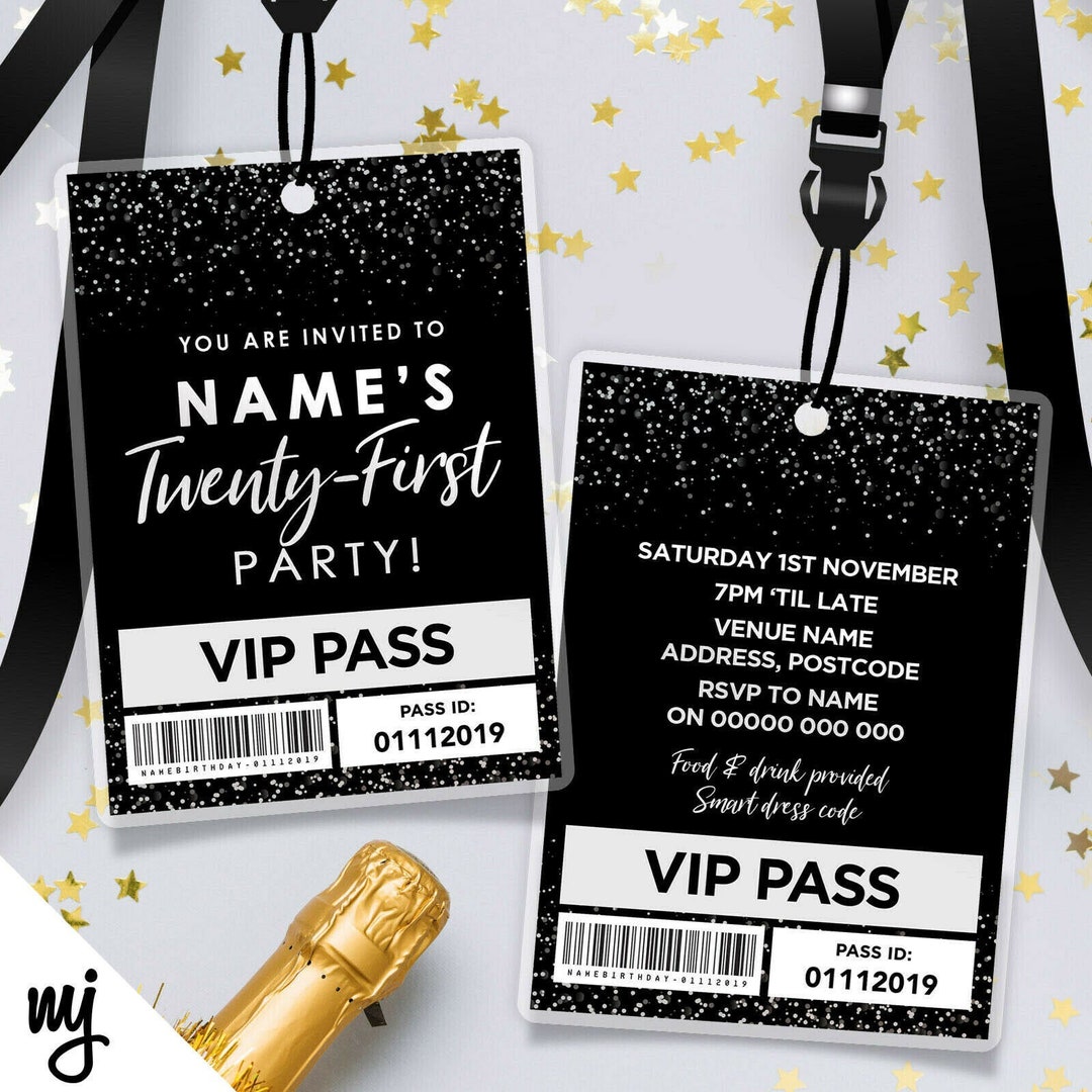 Personalised 21st Birthday Style VIP Pass & Lanyards Silver Black ...