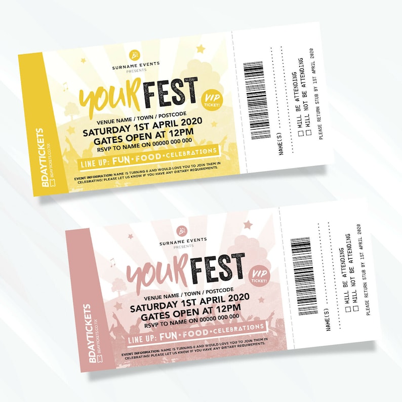 Personalised Festival VIP Ticket Style Party Invitations - Etsy UK
