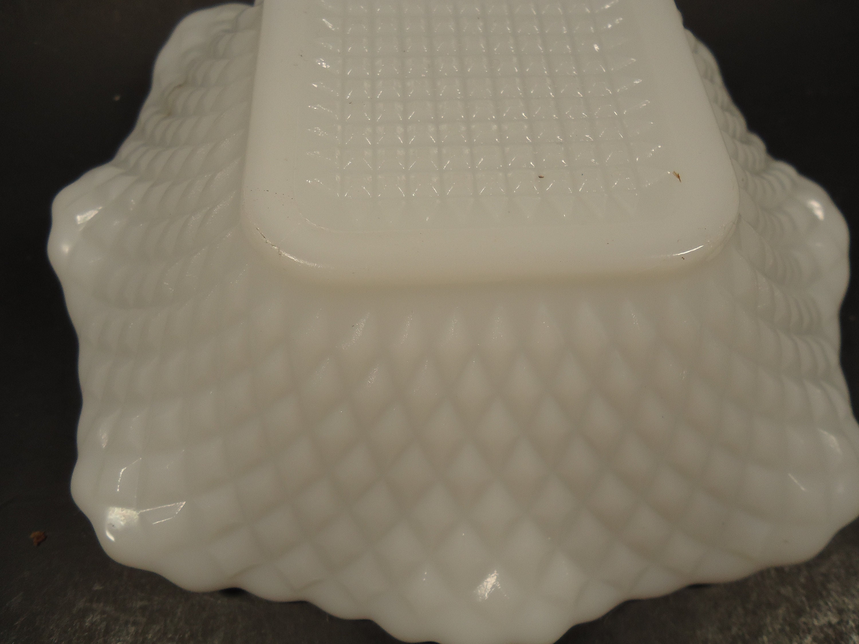 Milk Glass Small Square Diamond Pattern Bowl - Etsy UK