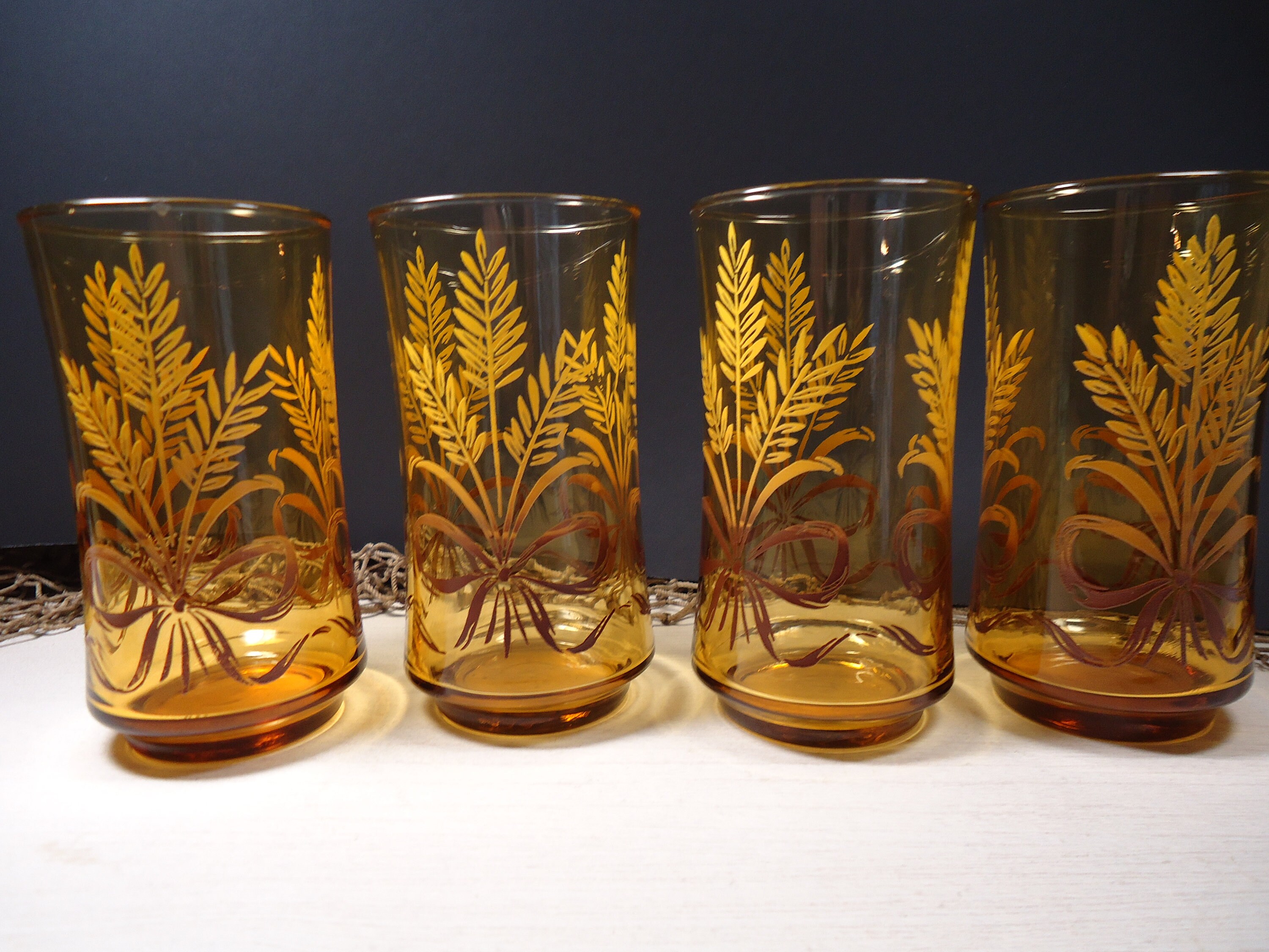 Libbey Set of 4 Wheat & Ribbon Design Amber Tea / Water - Etsy