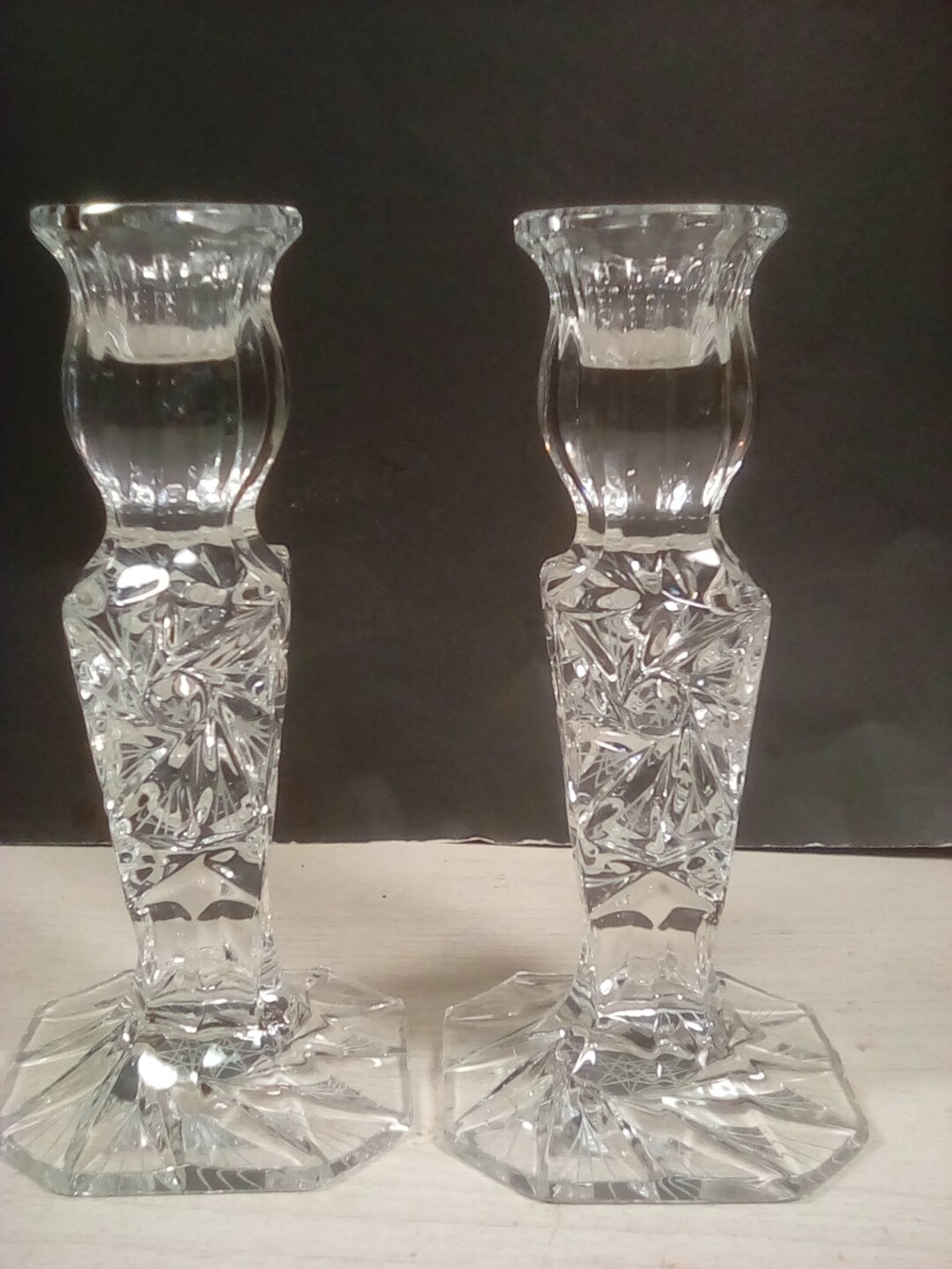 2 Gorgeous Bohemia Crystal Pinwheel Design Pedestal Candle Stick ...