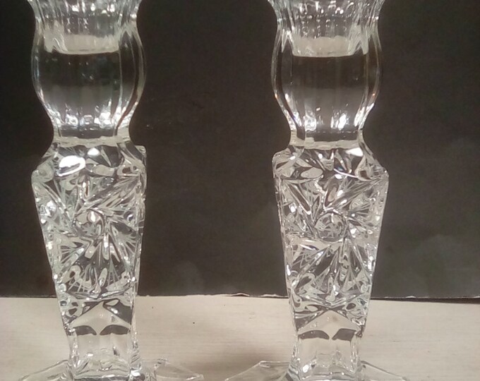 2 Gorgeous Bohemia Crystal Pinwheel Design Pedestal Candle Stick ...