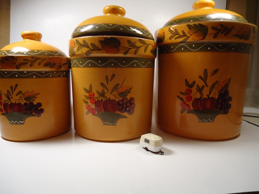 Set of 3 Hand Painted Canisters - Etsy