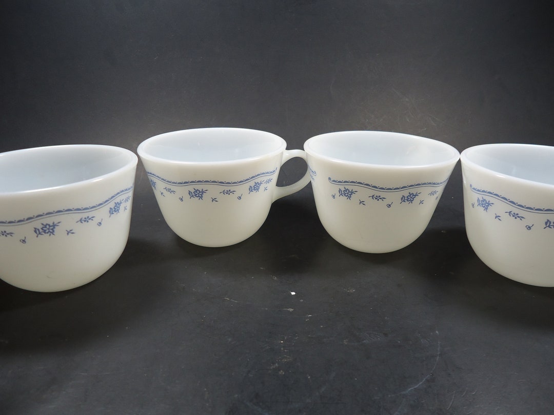 Set of 4 White & Blue Pyrex Coffee Cups - Etsy