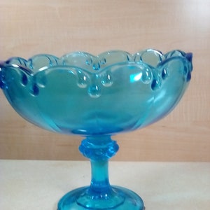 Tall Large Blue Glass Triple Tear Drop Garland Pattern Pedestal Bowl - Etsy
