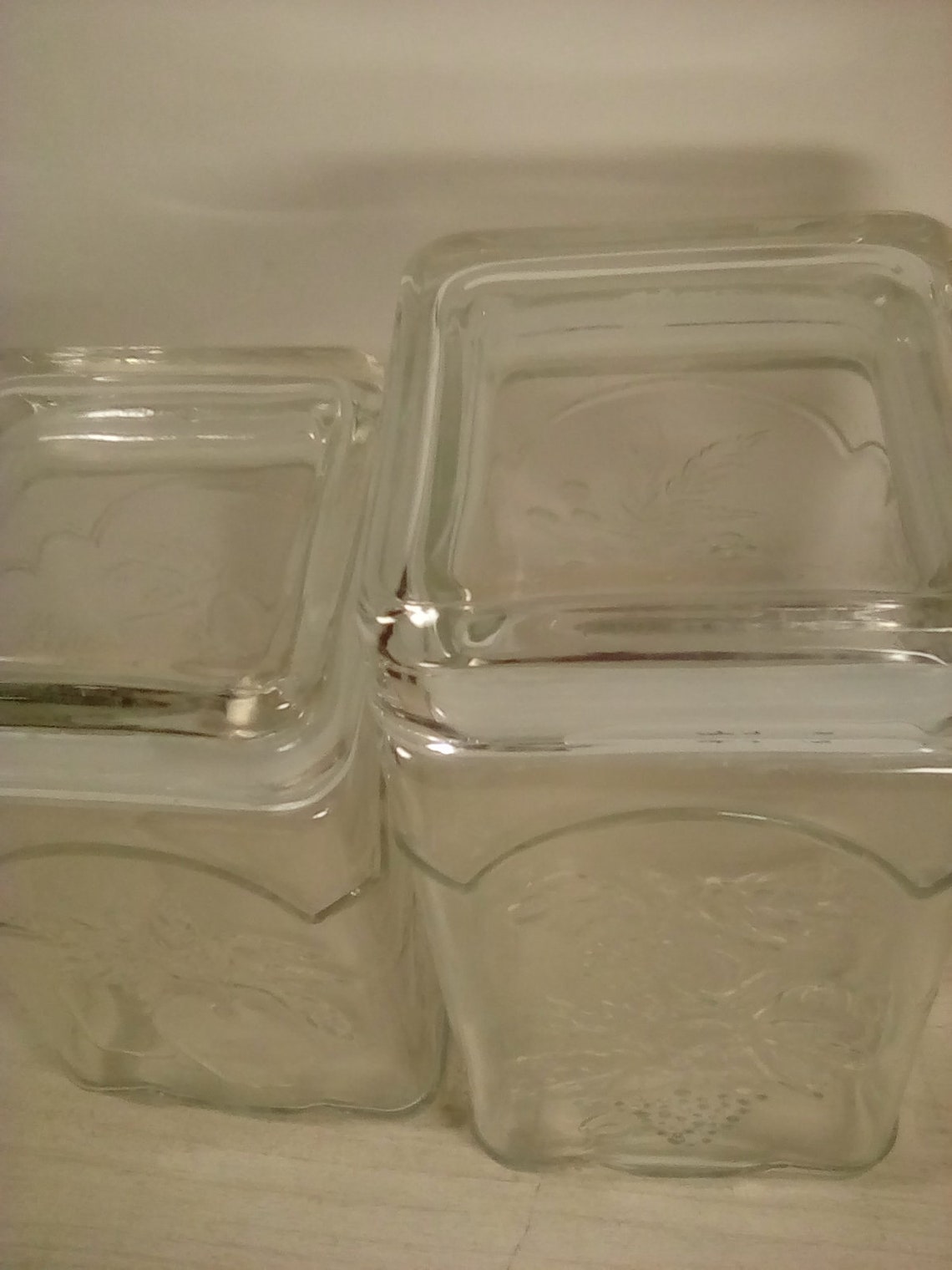 2 Clear Glass Square Containers With Embossed Fruit - Etsy