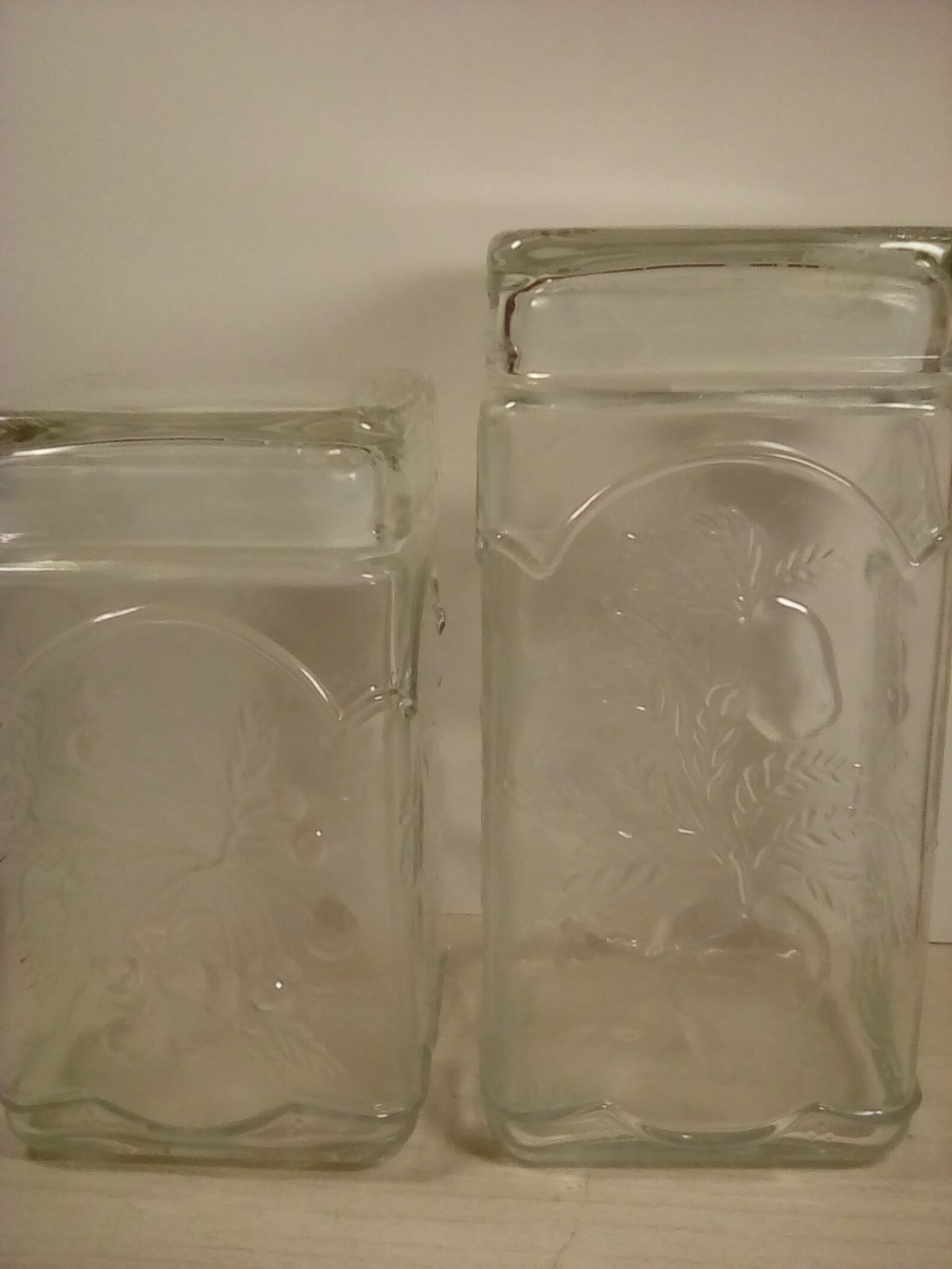 2 Clear Glass Square Containers With Embossed Fruit - Etsy
