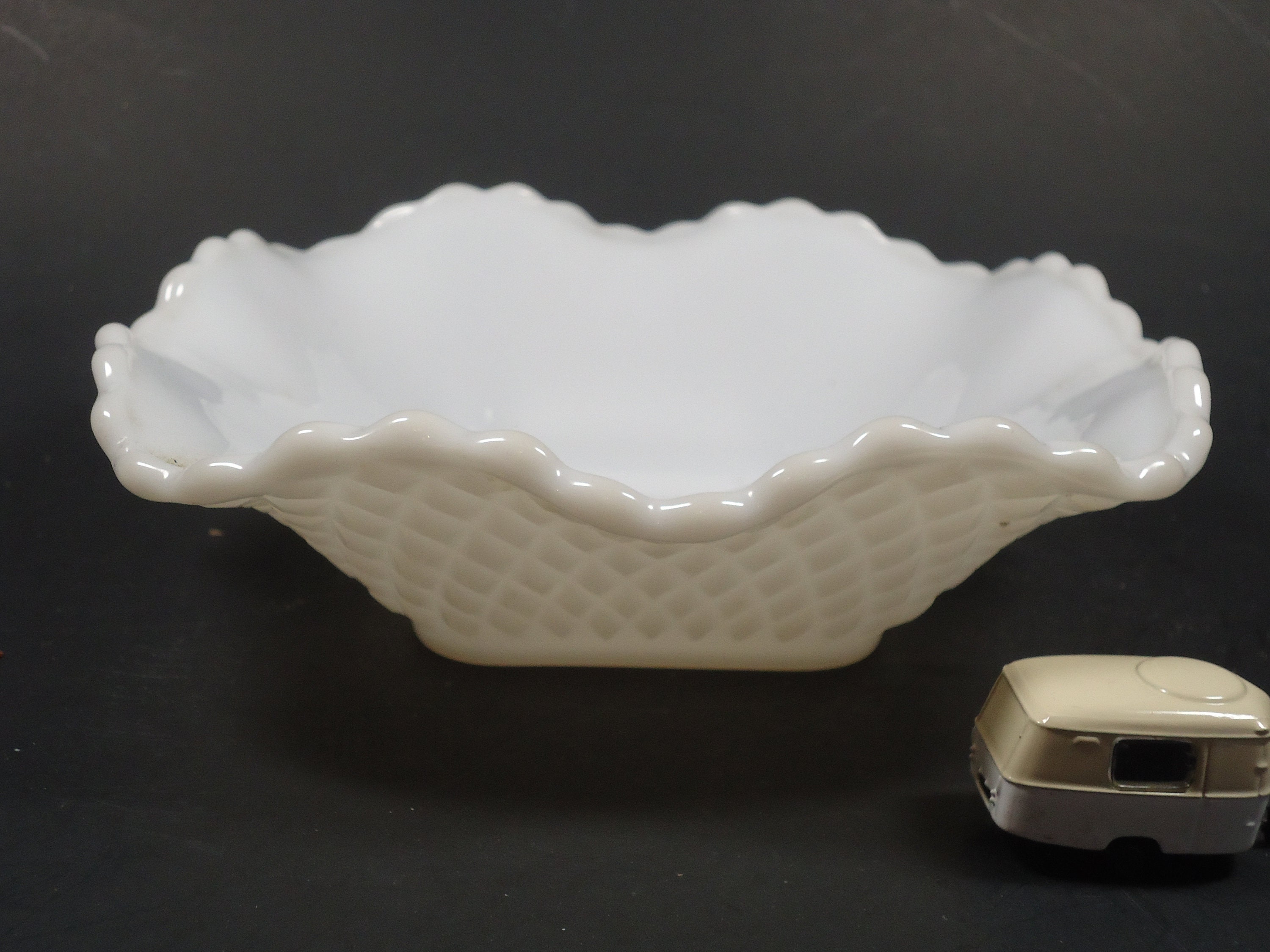 Milk Glass Small Square Diamond Pattern Bowl - Etsy UK