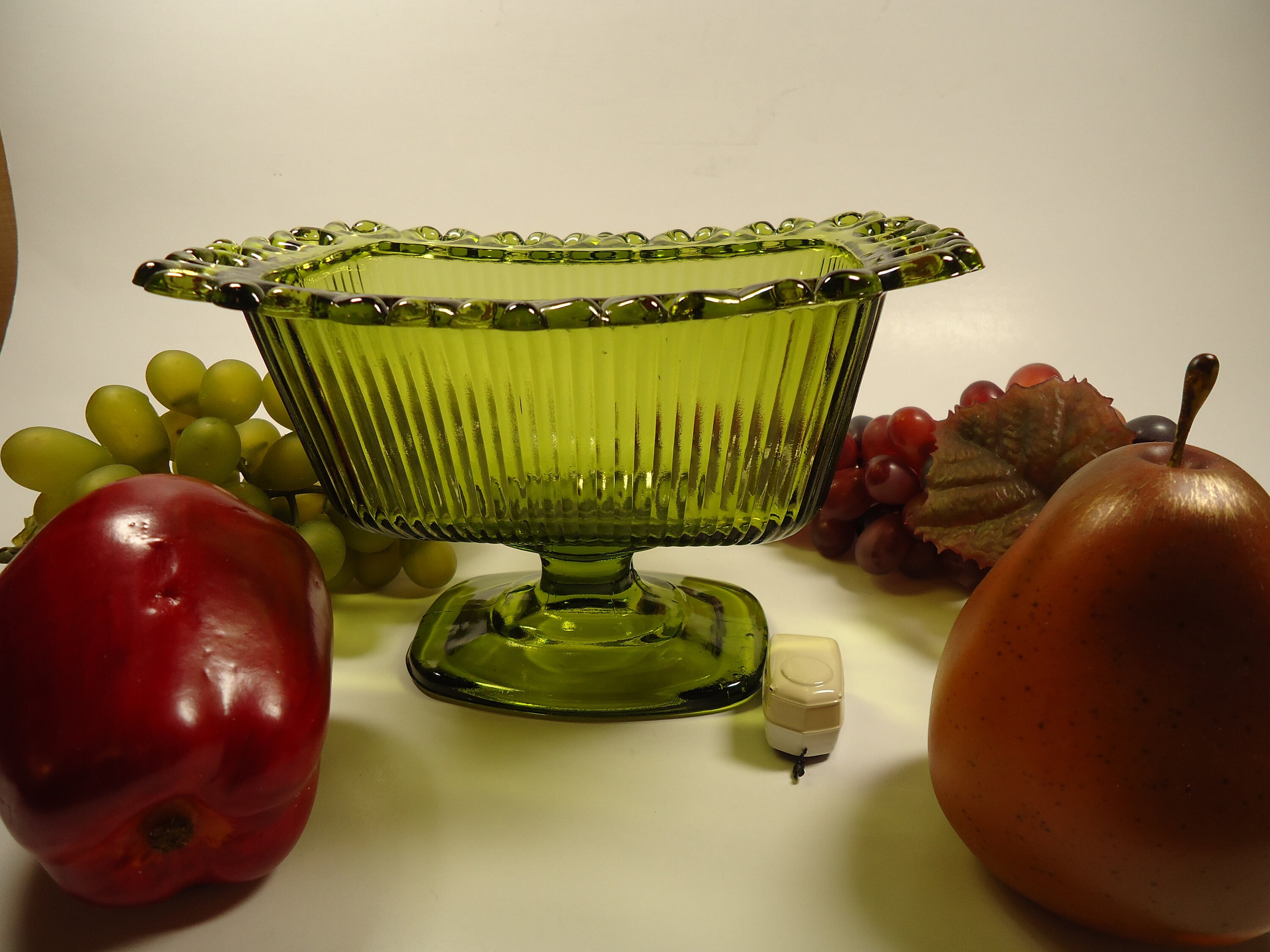 Pedestal green open lace candy dish | Etsy