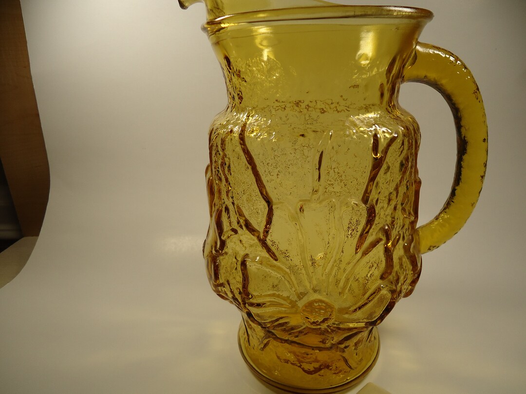 Tall Amber Color Glass Beverage Pitcher - Etsy