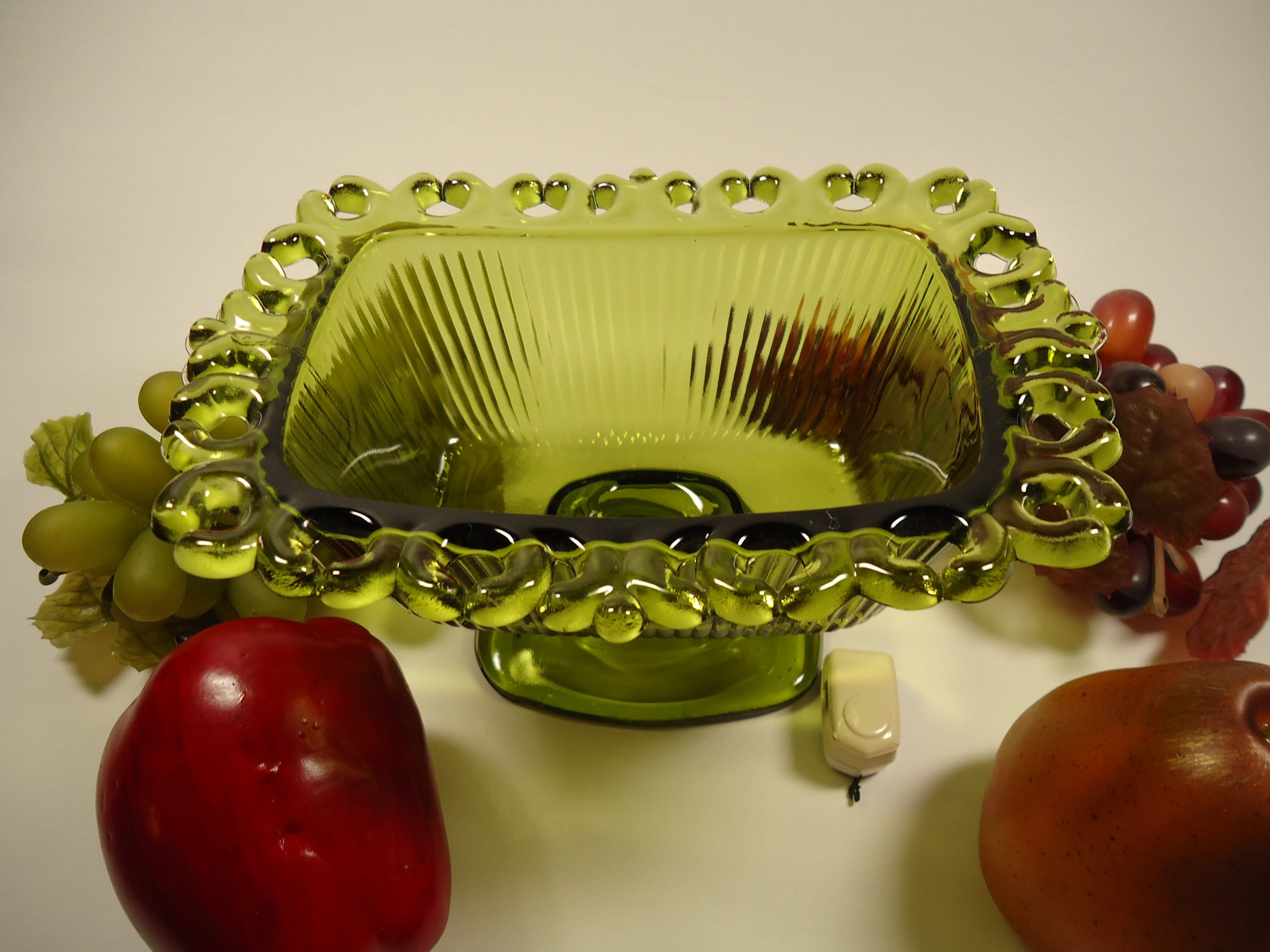 Pedestal green open lace candy dish | Etsy