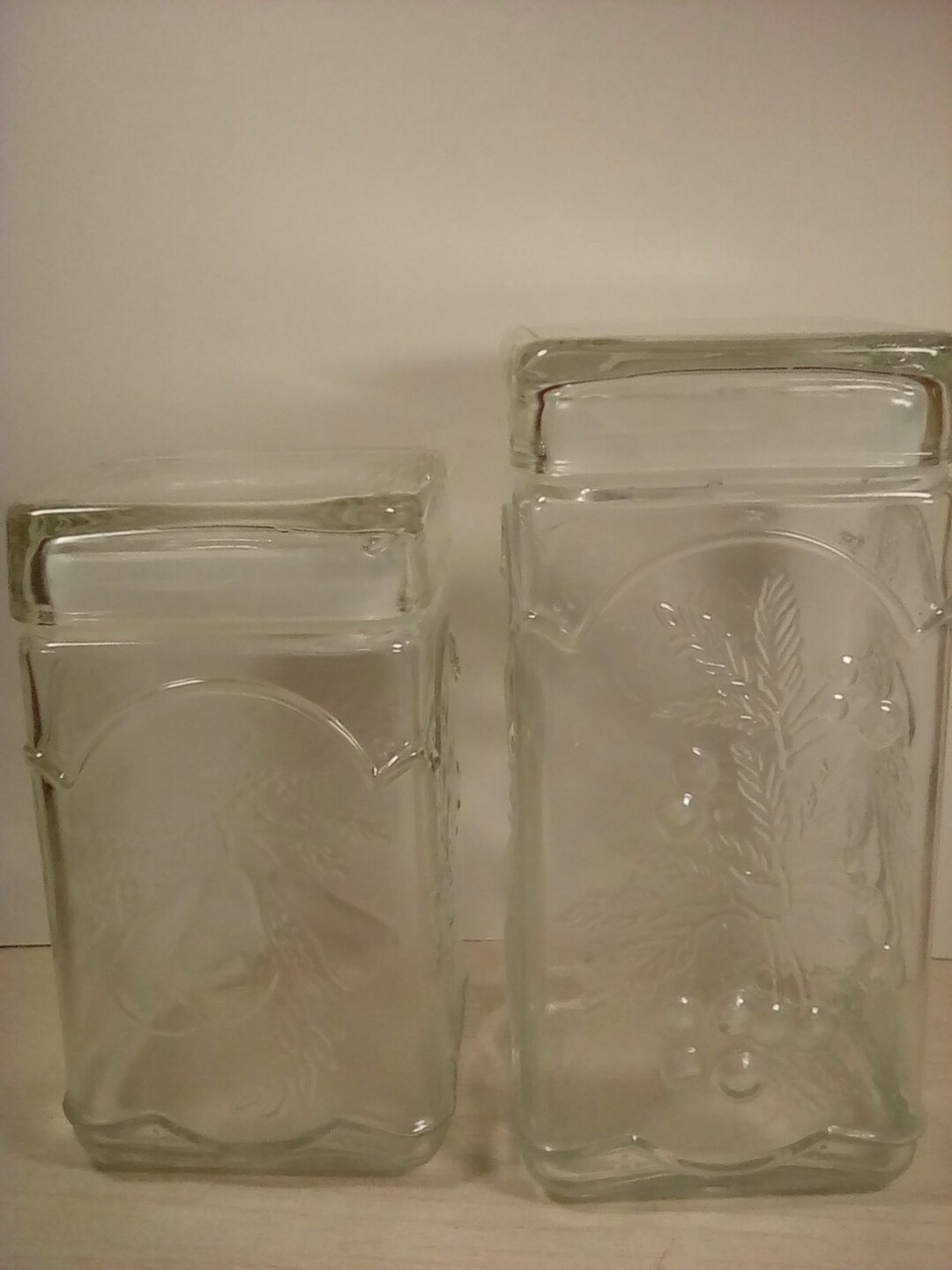 2 Clear Glass Square Containers With Embossed Fruit - Etsy