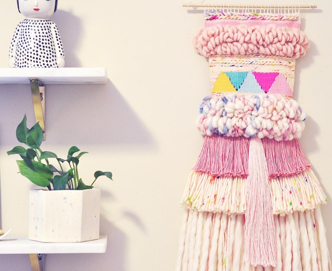 Yarn Weaving With Pastel Triangles Funfetti Yarn and Pink and Aqua ...