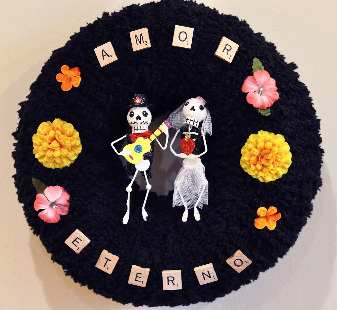 Day of the Dead Black Bride and Groom Couple "amor Eterno" Fuzzy Black ...