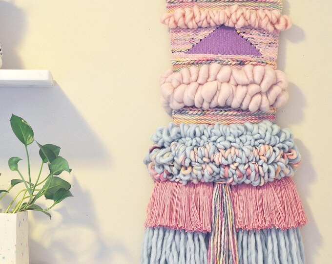 Yarn Weaving With Pastel Colors and a Purple Triangle Funfetti Yarn and ...