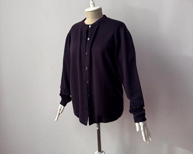 Merino Wool Cardigan Set: Women's Purple Crew Neck Sweater - Etsy UK