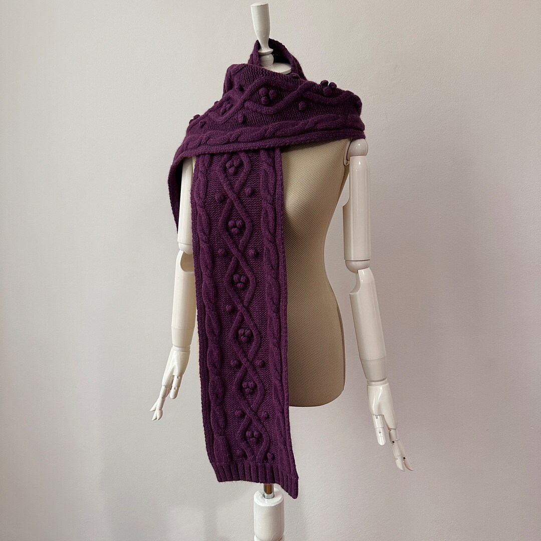 Super Soft Wool & Angora 3D Knitted Purple Foulard Long Scarf - Etsy