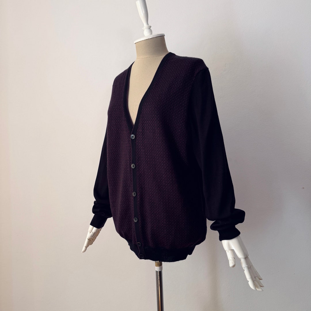 100% Merino Wool Dark Purple V-neck Knit Cardigan Sweater - Etsy
