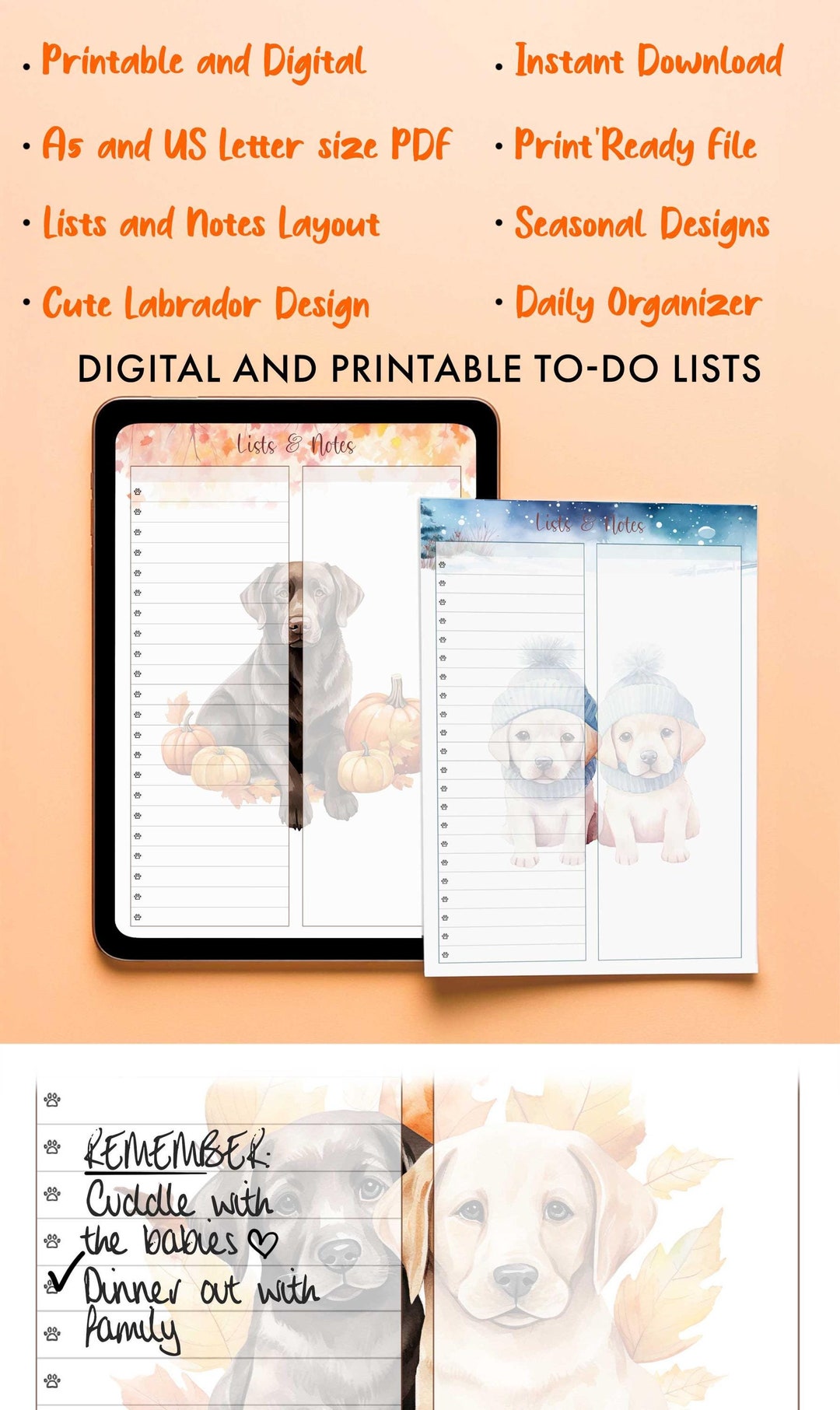 Digital Printable Planner Dog Themed To-do List Labrador Dog Daily ...