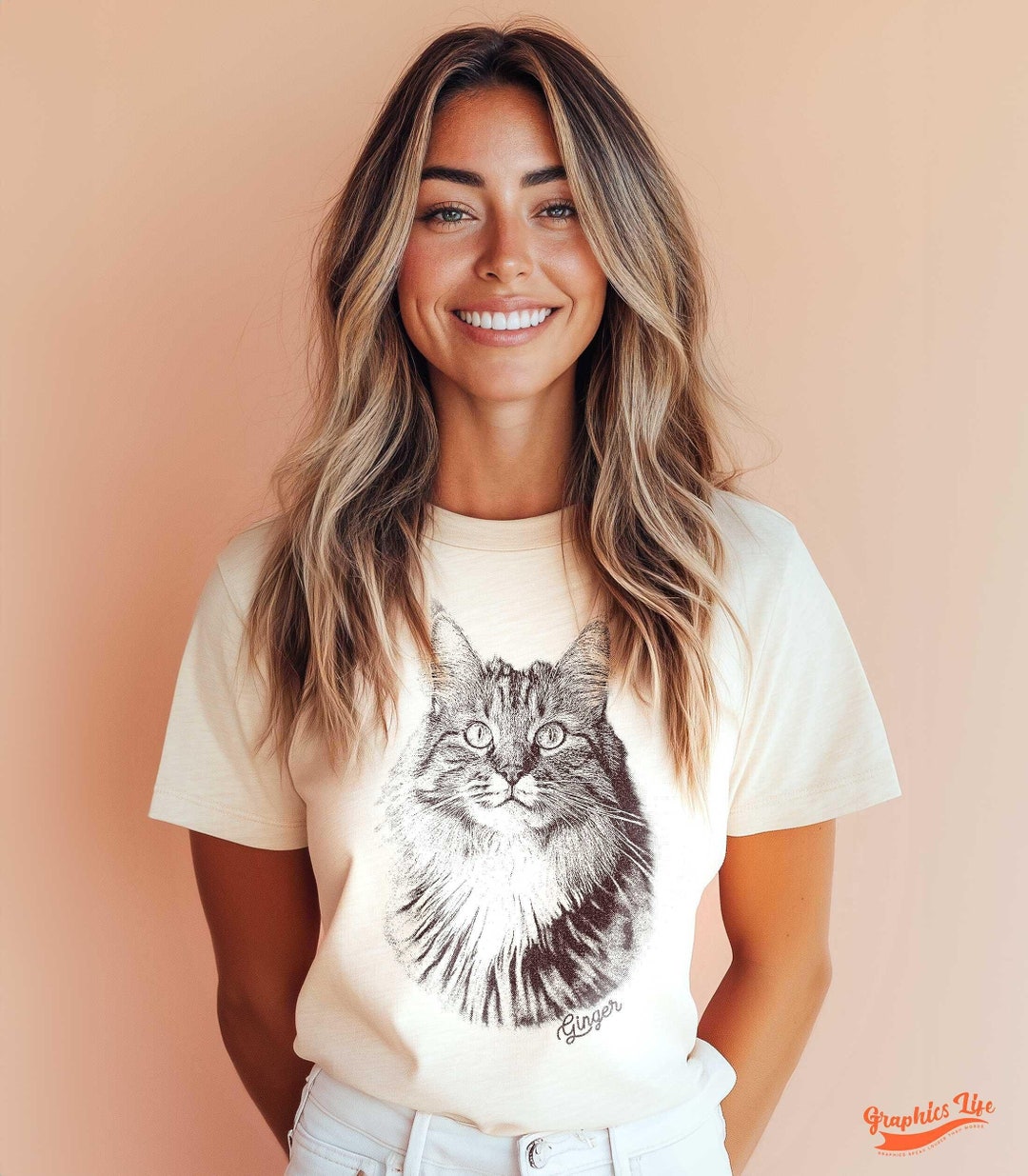 Custom Cat Portrait T Shirt Unique Gift for Cat Lovers Personalized Cat ...