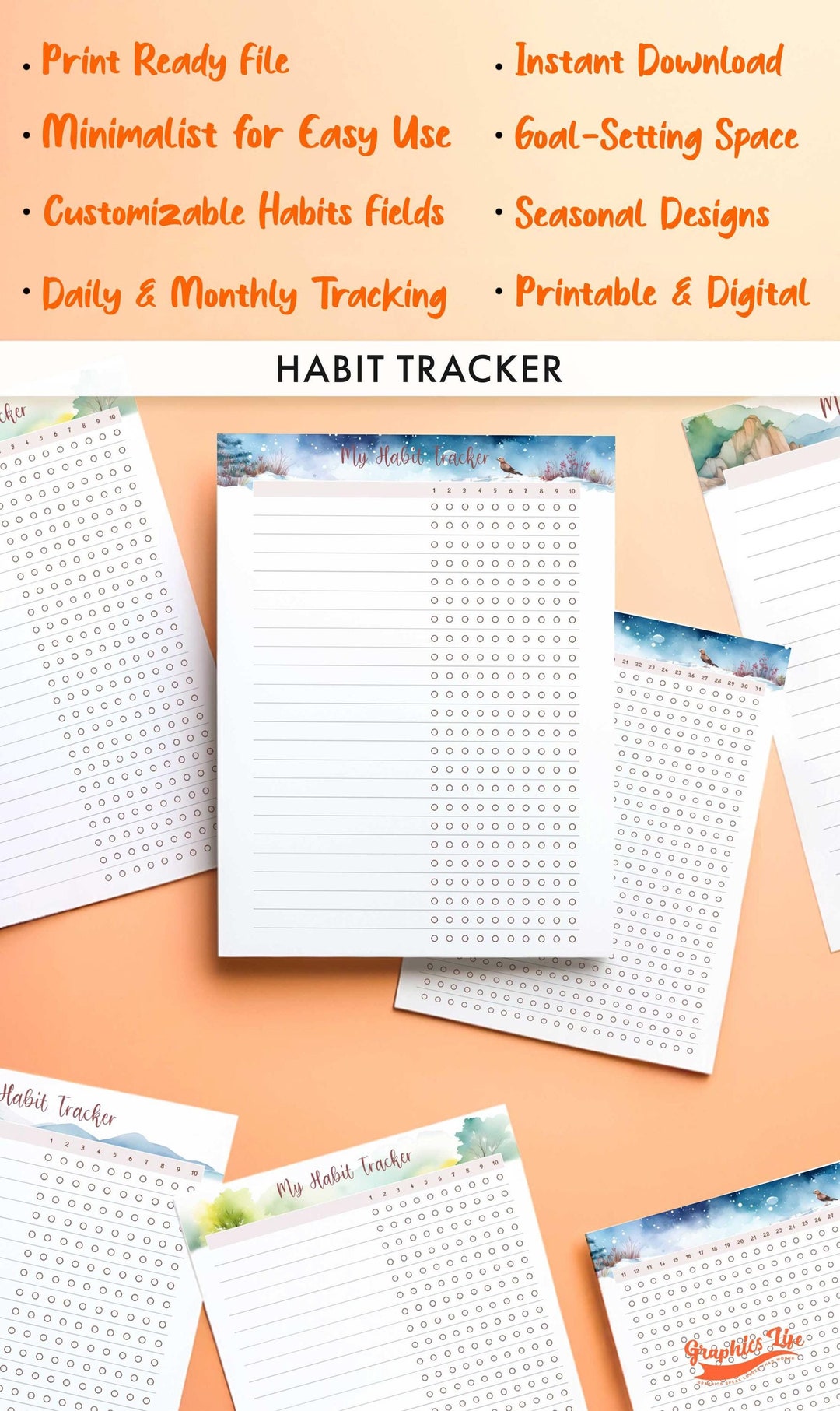 Seasonal Habit Tracker: Printable & Digital, Undated (A5, US Letter) - Etsy