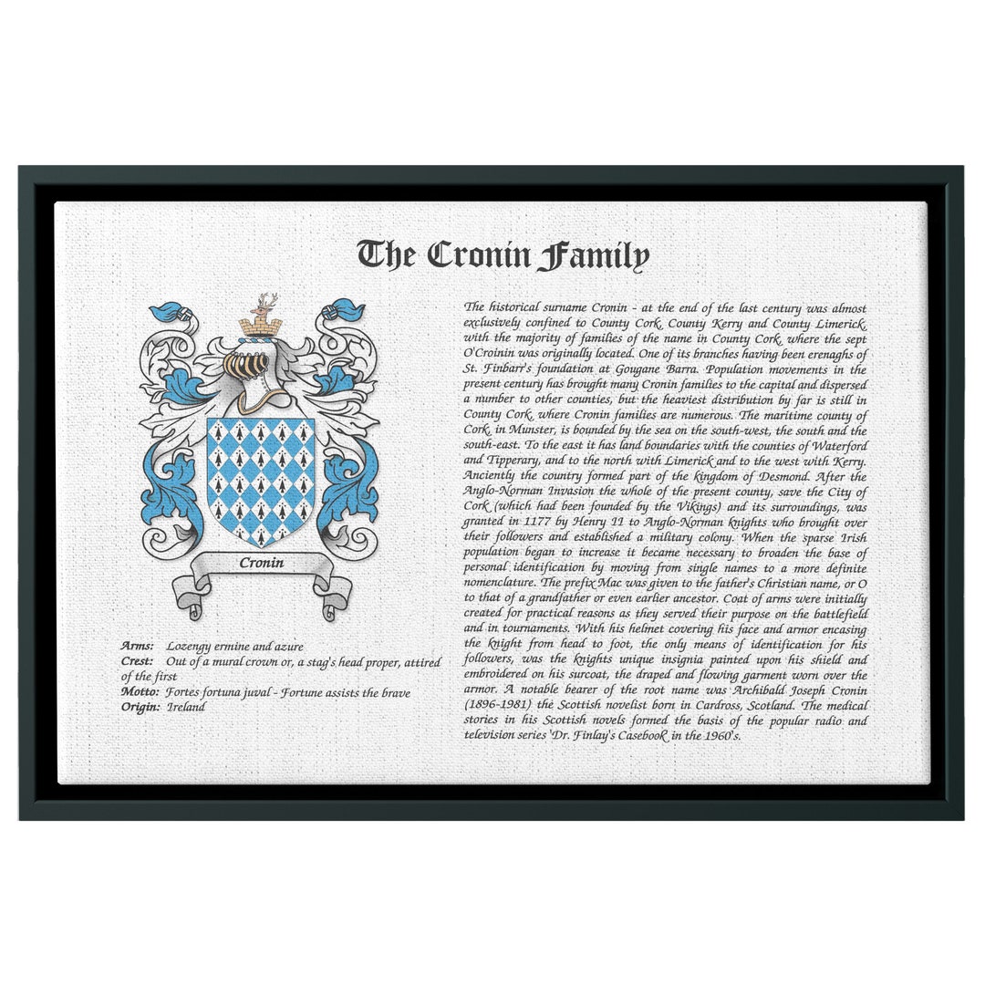 Personalized Coat of Arms and Family History on Canvas Gallery Wrap ...