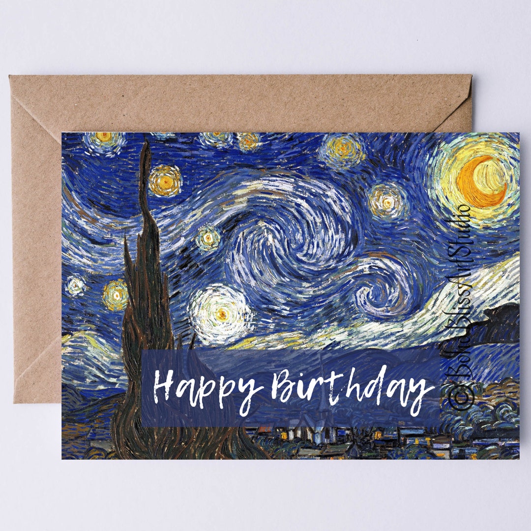 Vincent Van Gogh PRINTABLE Birthday Card the Starry Night DIGITAL Card ...