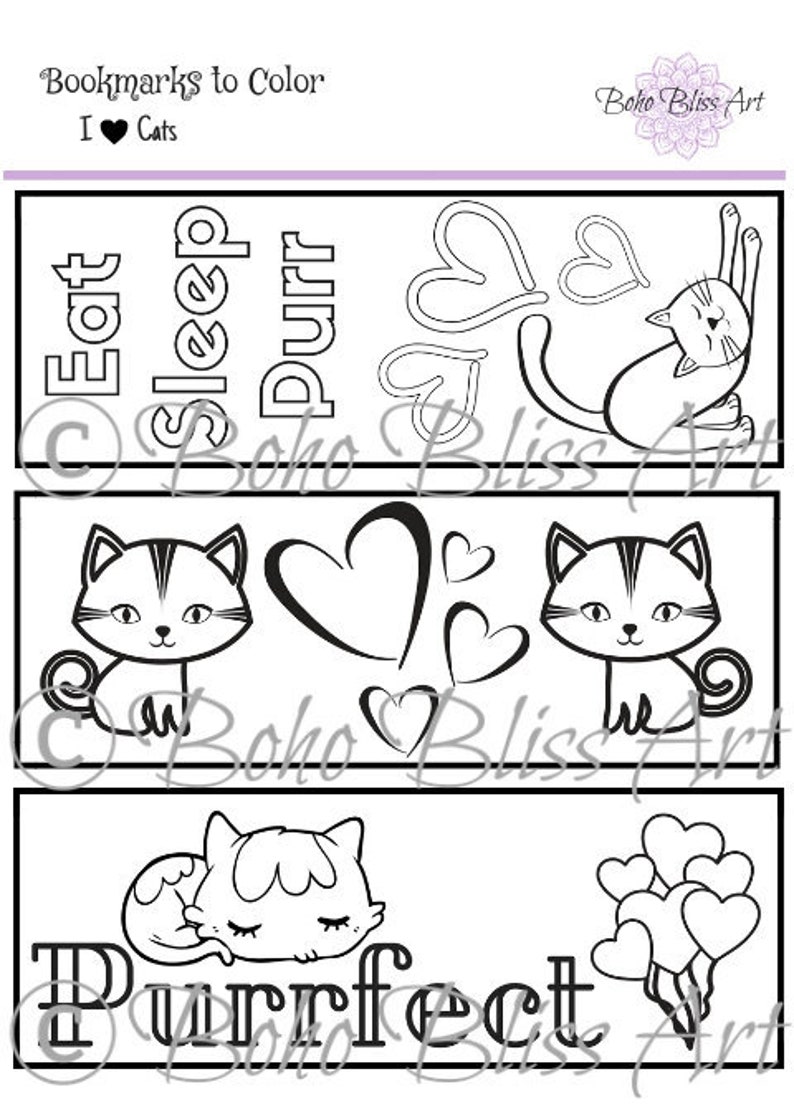 Cat Bookmarks to Color DIGITAL Kitten DIY Coloring Sheets 6 Cute Cat ...