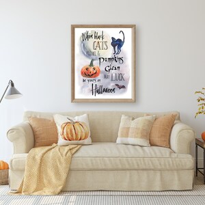 Halloween Cat Art Print Quote When Black Cats Prowl & Pumpkins Gleam ...