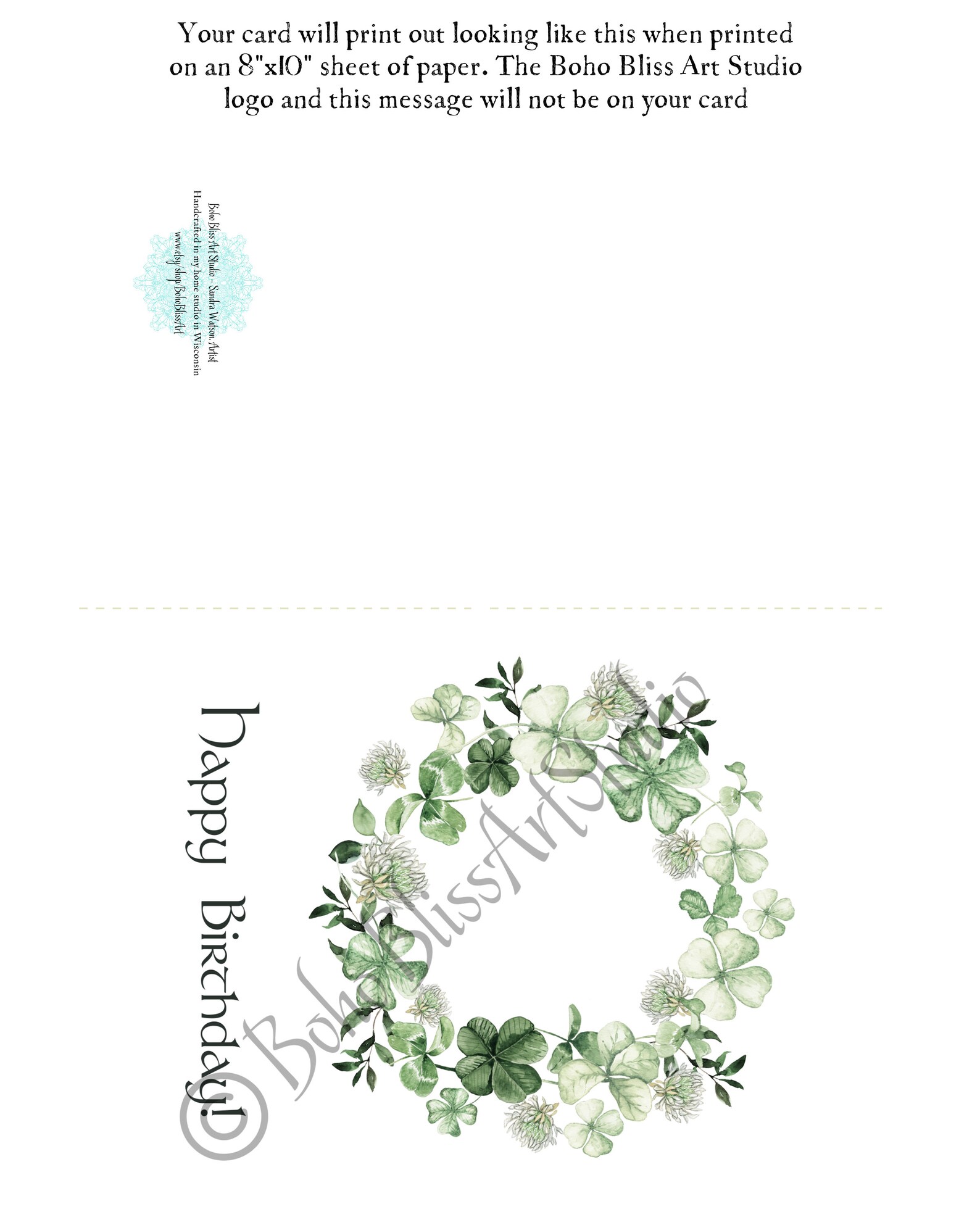 Printable Card Irish Birthday Greeting Card - Shamrock Wreath Artwork ...