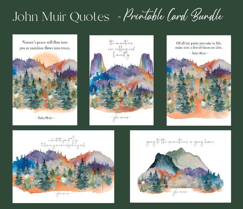 DIGITAL John Muir Quotes Card Bundle Printable Nature Art - Etsy