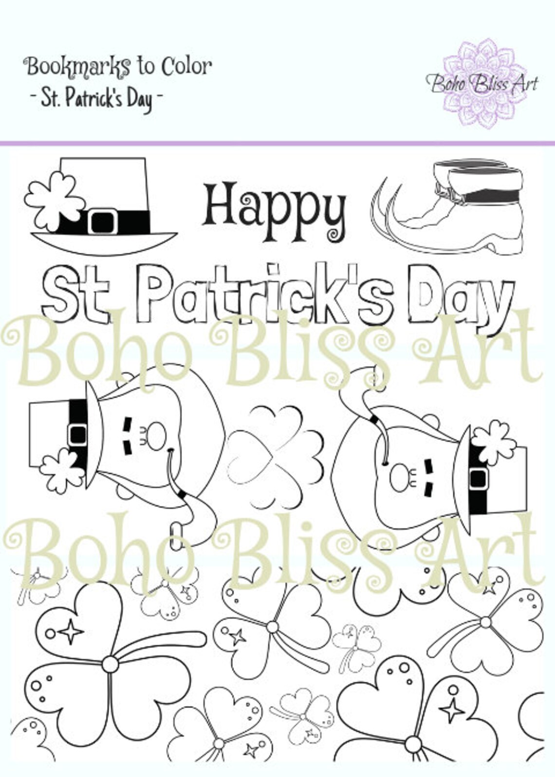 St. Patrick's Day Bookmarks to Color 2 Printable Sheets of 6 Total ...