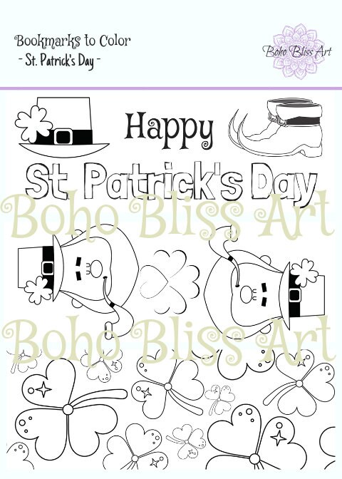 St. Patrick's Day Bookmarks to Color 2 Printable Sheets of 6 Total ...