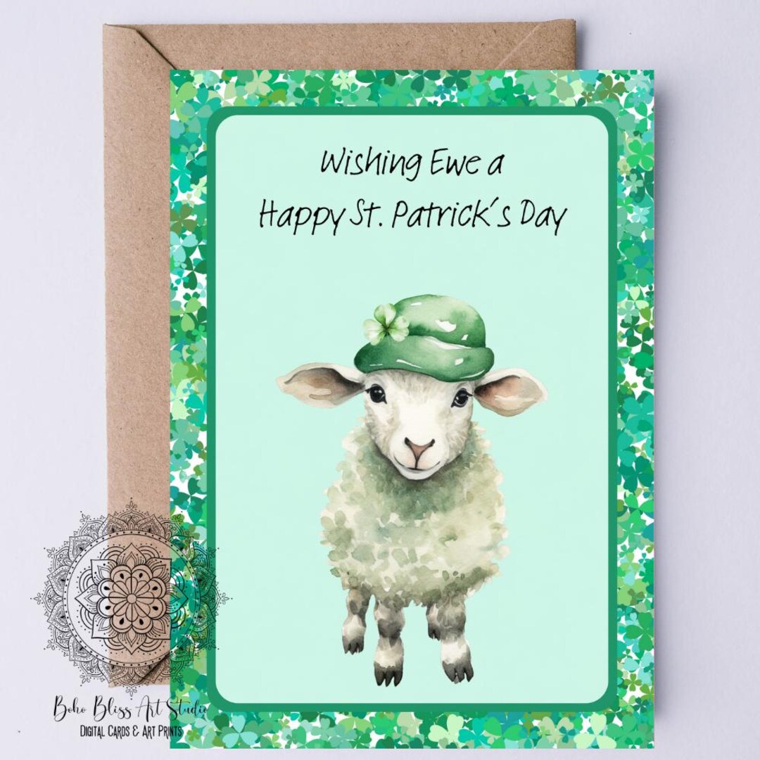Sheep St Patrick's Day DIGITAL Card Irish Ewe PRINTABLE Card for St ...
