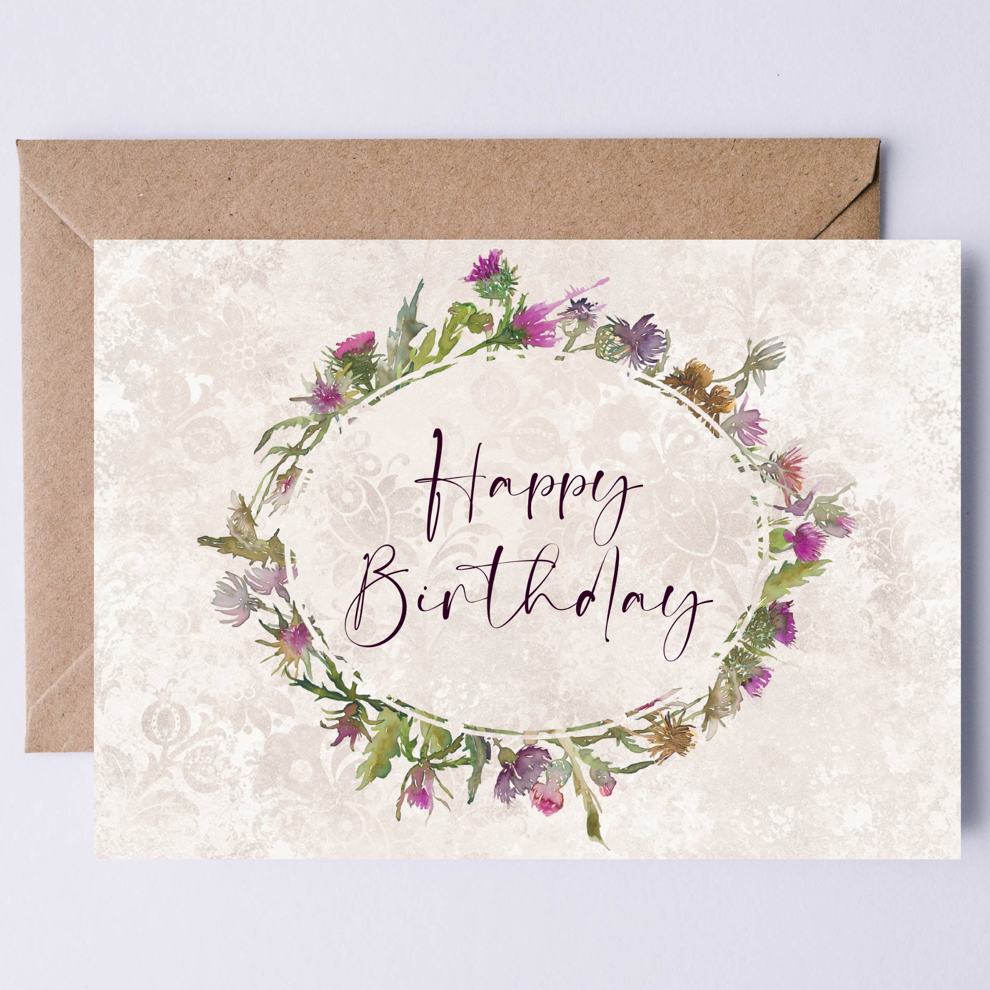 Scottish Birthday Printable Card Scottish Thistle Art Digital Birthday ...