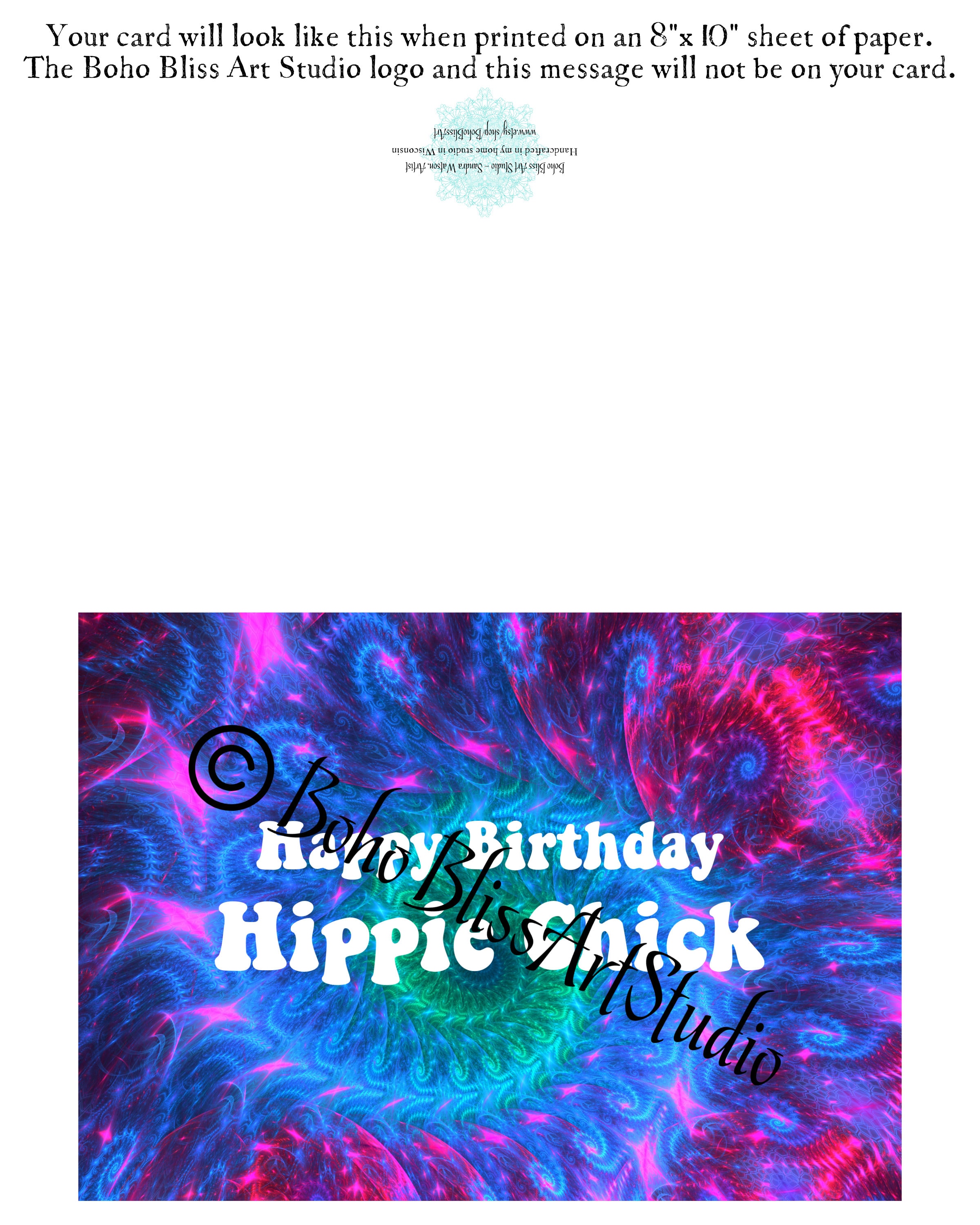 Hippie Chick Printable Birthday Card Boho Digital Birthday Card for Her ...
