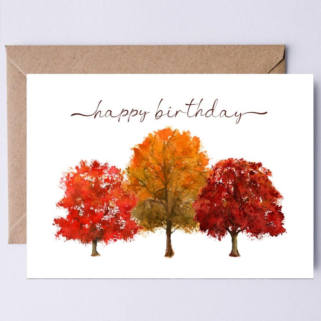 Autumn Birthday Card DIGITAL Fall Birthday Card Gorgeous Fall Trees ...