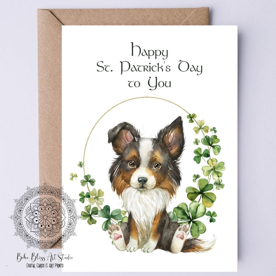 Border Collie St Patrick's Day DIGITAL Card Dog Lover St Patrick's Day ...