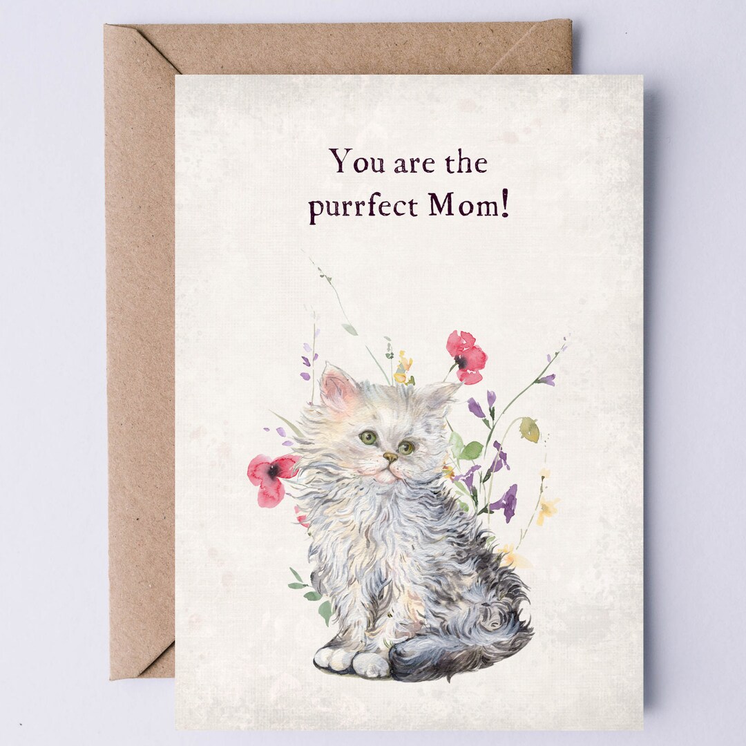 Mother's Day Printable Card Cat Mom Card Grey Kitten - Etsy