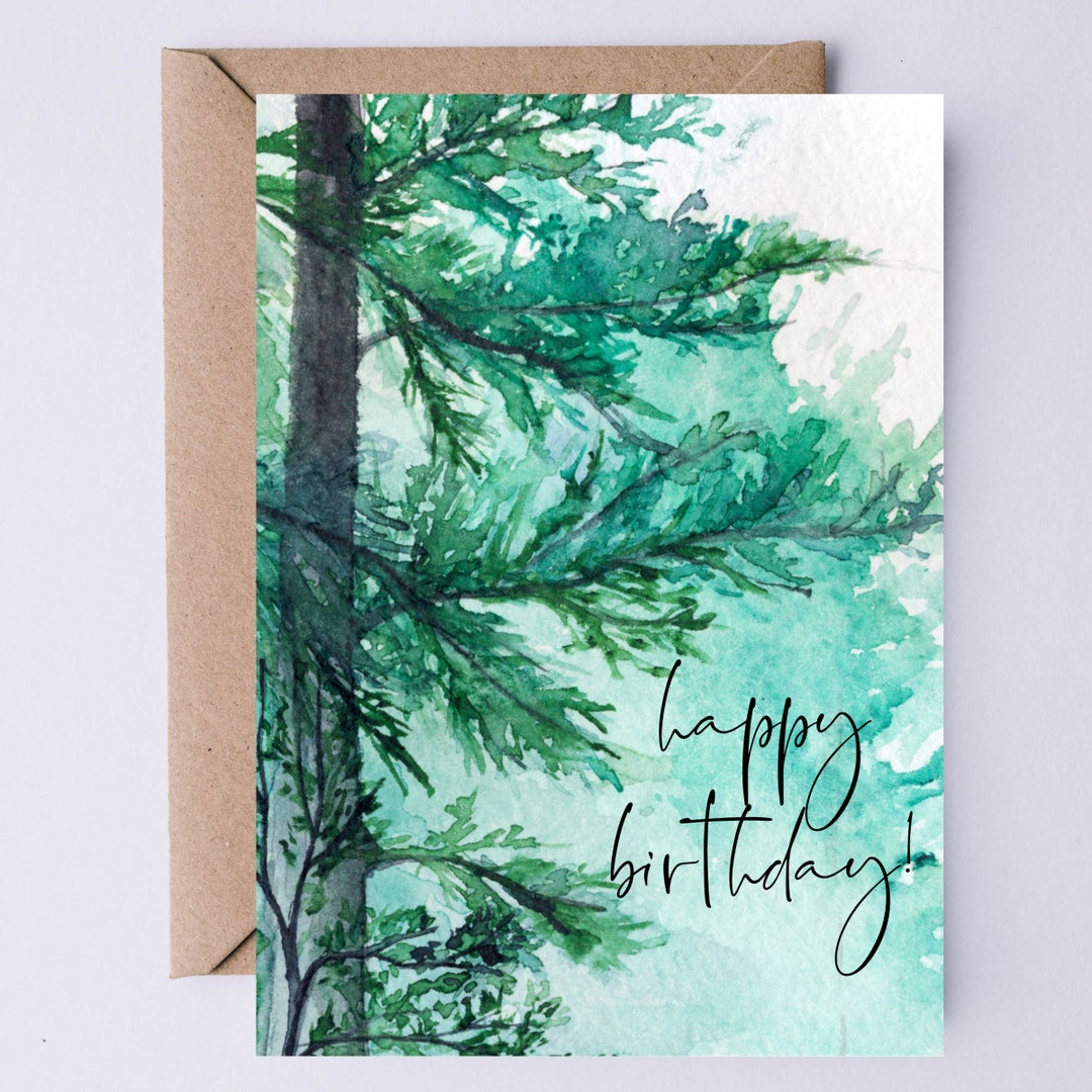 Happy Birthday Printable Card | Evergreen Watercolor Instant Download ...