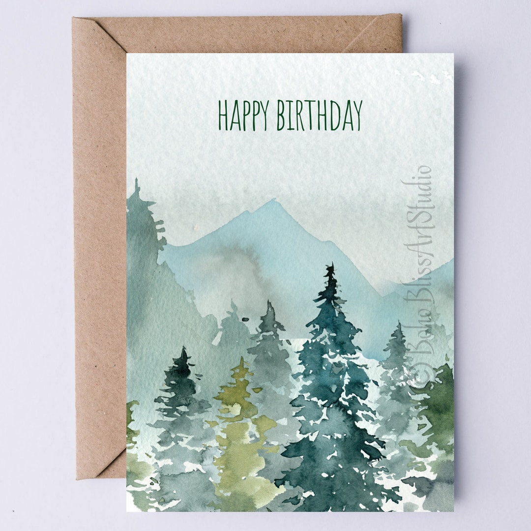 Nature Birthday Card - DIGITAL Birthday Card for Him Her - Tree Hugger ...
