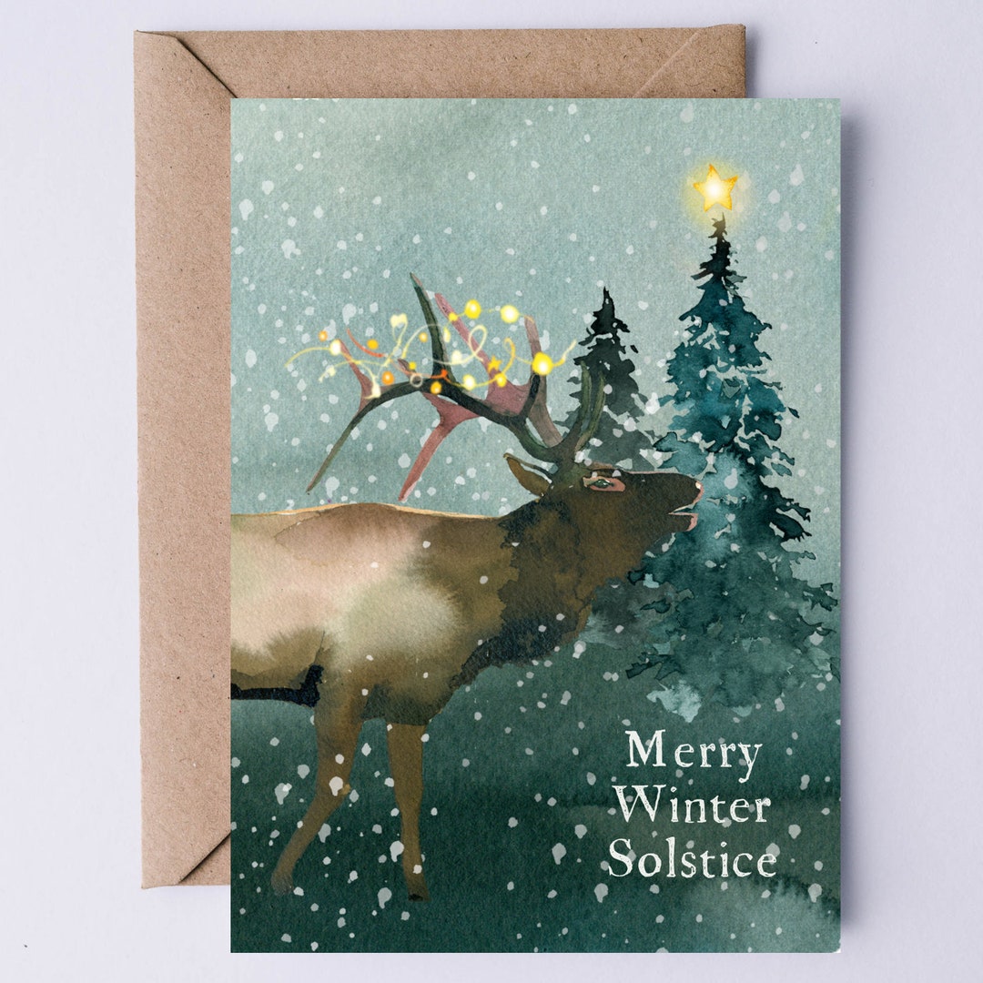 Winter Solstice Digital Card Merry Winter Solstice Notecard Reindeer ...