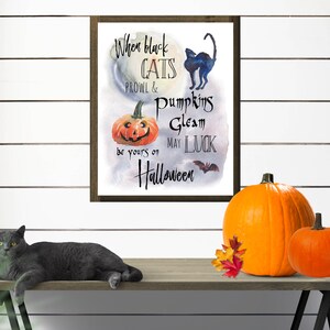 Halloween Cat Art Print Quote When Black Cats Prowl & Pumpkins Gleam ...