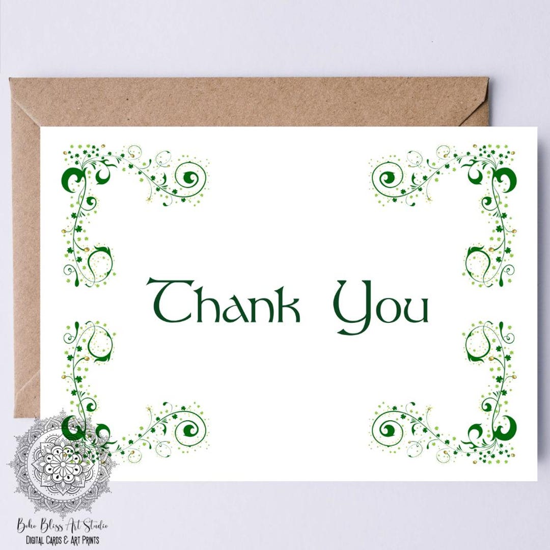 Irish Thank You DIGITAL CARD Ireland PRINTABLE Thank You Card Shamrock ...