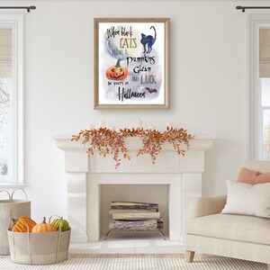 Halloween Cat Art Print Quote When Black Cats Prowl & Pumpkins Gleam ...