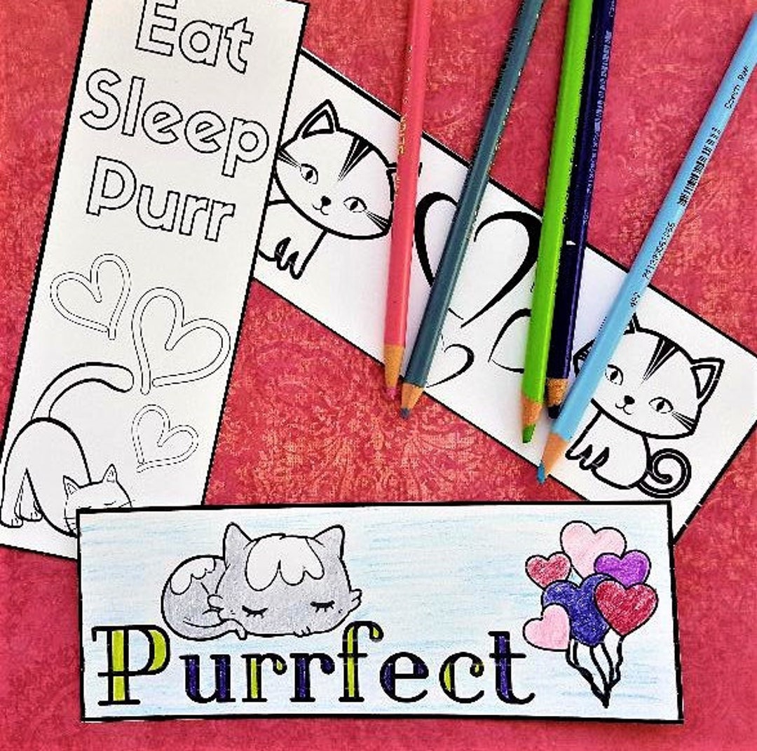 Cat Bookmarks to Color DIGITAL Kitten DIY Coloring Sheets 6 Cute Cat ...