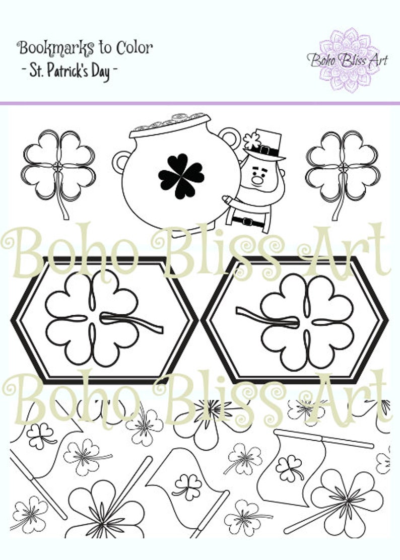 St. Patrick's Day Bookmarks to Color 2 Printable Sheets of 6 Total ...