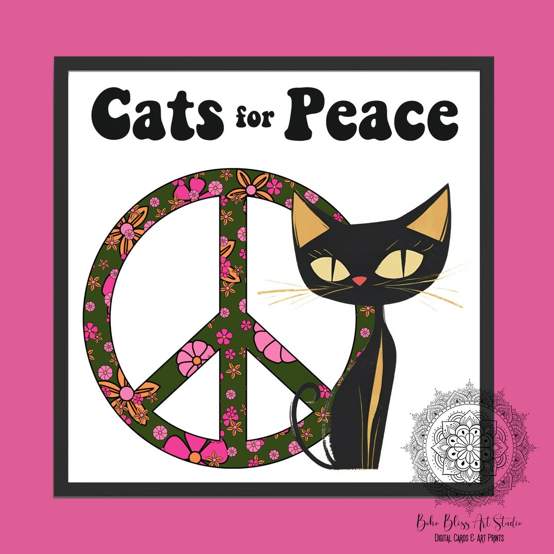 Cat Art Print DIGITAL Cats for Peace Printable Art Humanity Art Cat ...