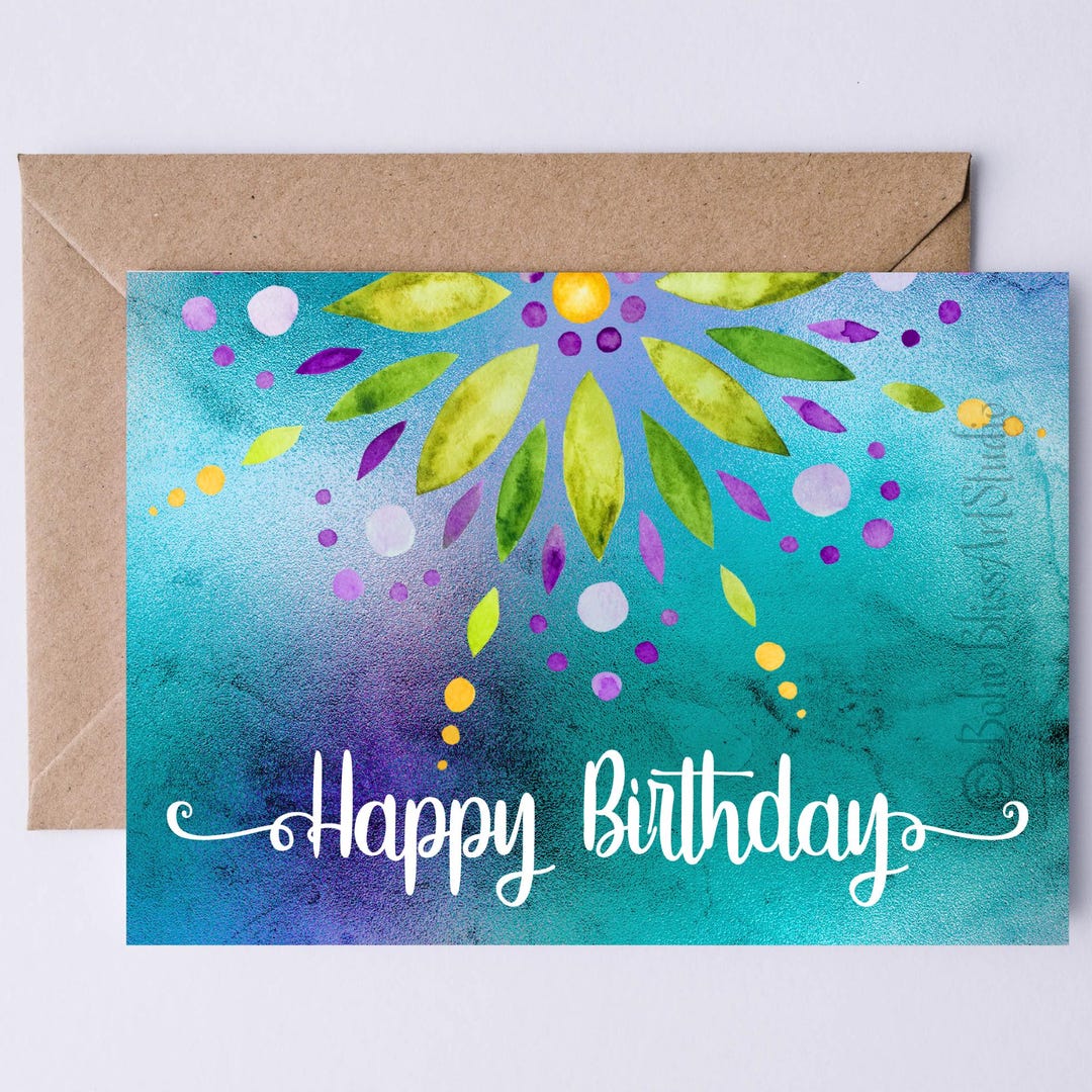 Boho PRINTABLE Birthday Card Mandala Art Birthday Card Digital Download ...